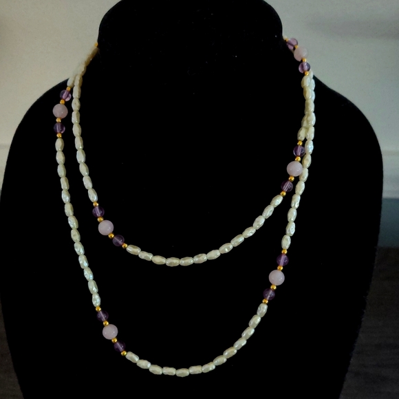 Jewelry | Purple And Cream Colored Beaded Necklace | Poshmark
